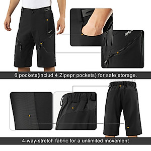 ARSUXEO Men's Loose Fit Cycling Shorts Mountain Bike Shorts Water Ressistant 1903 Black Size Medium