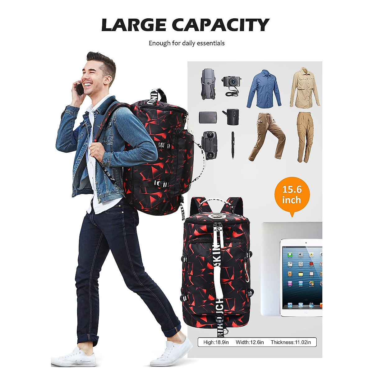 GGOV Gym Sport Bag Backpack Duffle Bag Weekender Bag Waterproof Travel Sling Bag Casual Daypack for Men and Women