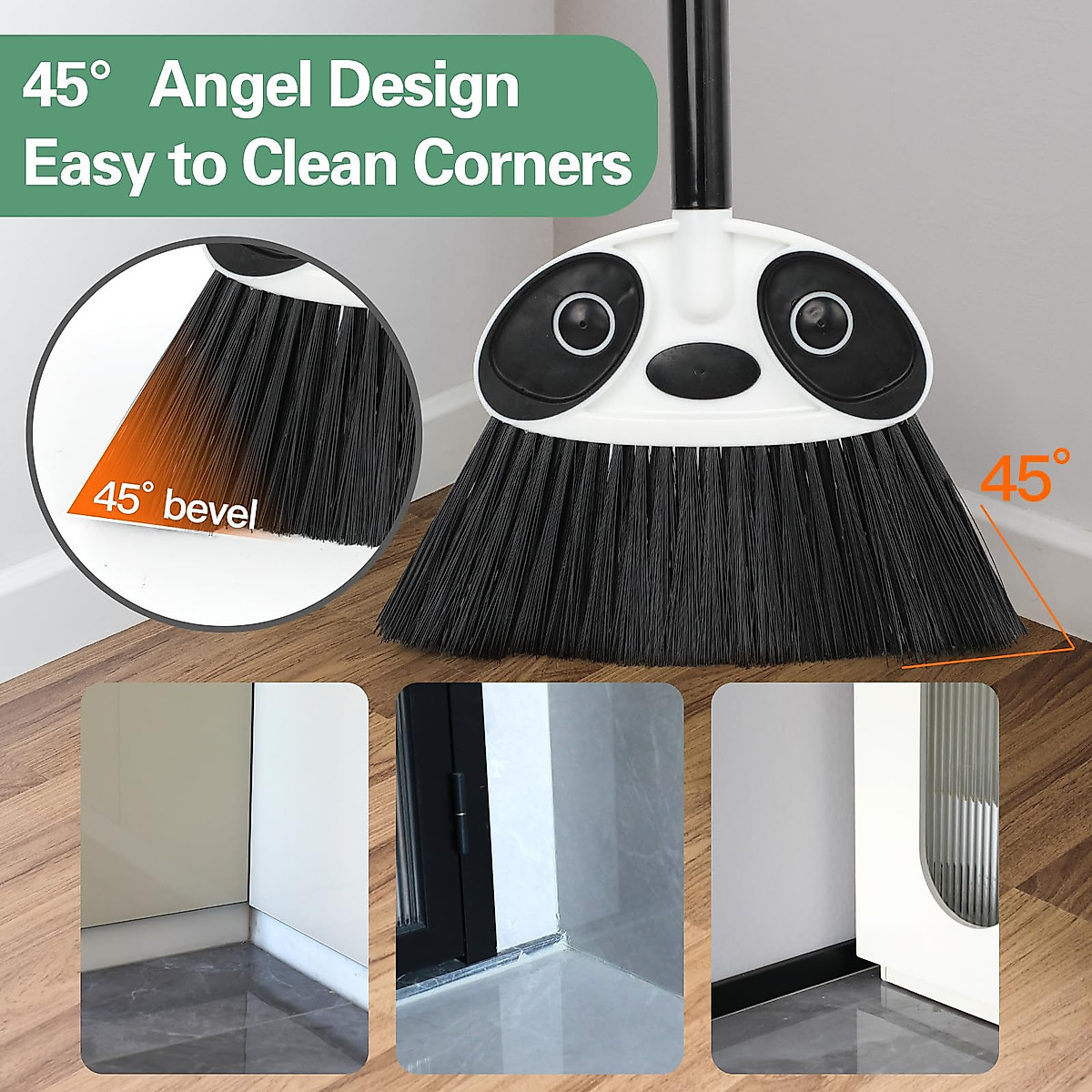 SB Broom with Dustpan Combo Set for Office, Indoor&Outdoor Sweeping,Broom and Dustpan Set,Broom Set for Household Cleaning,Cute Panda