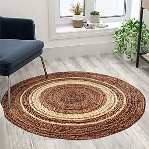Flash Furniture Prima Natural Fiber Jute Area Rug 4 Foot Round - Braided Indoor Jute Rug - Natural Area Rugs