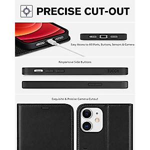 TUCCH Wallet Case for iPhone 12 Pro/iPhone 12 5G, RFID Blocking Card Slot Stand [Shockproof TPU Interior Case] PU Leather Magnetic Protect Flip Cover Compatible with iPhone 12/12 Pro 6.1-inch, Black
