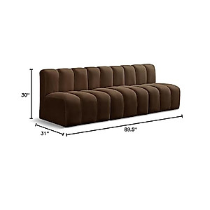 Meridian Furniture 103Brown-S3F Arc Collection Modern | Contemporary Modular Sofa with Soft Brown Velvet, Deep Channel Tufting, Modular Design, 89.5" W x 31" D x 30" H, Brown