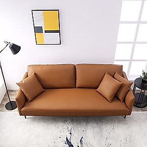 Acanva Luxury Mid-Century Modern Vegan Leather Single Cushion Living Room Sofa, 87" Couch, Mocha Bisque