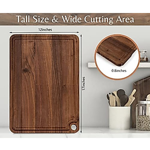 Walnut Cutting Board by Timberro (17x12x0.8 Inches) with Hanging Hole, Built-in Handles, and a Deep and Wide Juice Groove, Edge Grain, Finished with Mineral Oil, Tall Size