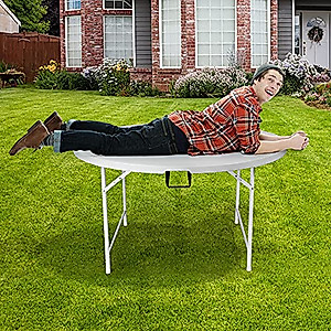 Vilobos Round Folding Table, 4.4-Foot 53” Dia Portable Plastic Table Comfortable for 6 to 8 Seat, Party Banquet Table for Conference Card Camping Wedding Dining Outdoor Picnic Family Festival Events