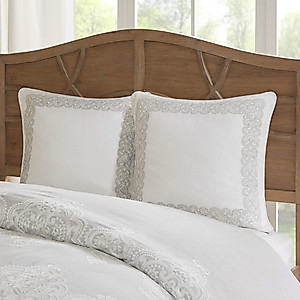 Madison Park Signature Cozy Comforter Set - All Season Bedding Combo Filled Insert and Removable Duvet Cover, Shams, Decorative Pillows, Damask Natural King(110"x96") 10 Piece