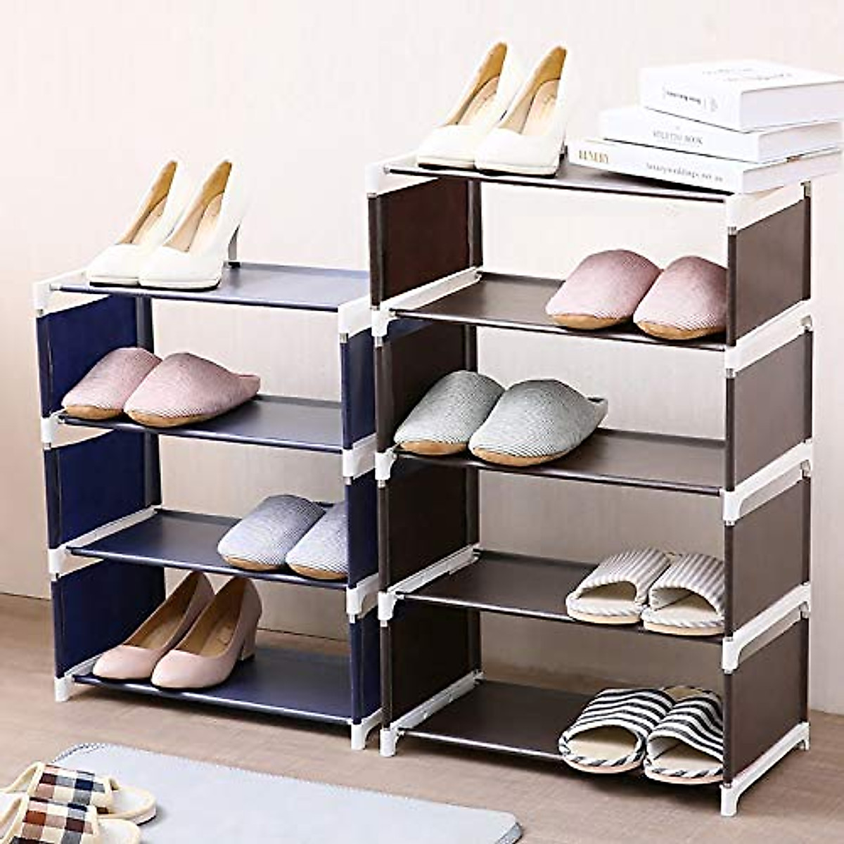 Shoe Storage Organizer Rack, 5-Tier Stackable Free Standing Shoe Shelf for 10 Pairs of Shoes ( Include Safety Work Gloves ) for Small Spaces- Blue