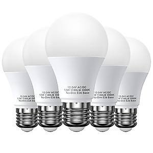 12V LED Light Bulbs, 12W 1050LM Daylight 5000K, 80W Equivalent 12-24Volt Low Voltage E26 Base AC/DC Light Bulbs for Off Grid Solar Lighting Marine Boat, A19 RV Light Bulbs Landscape Garden Yard