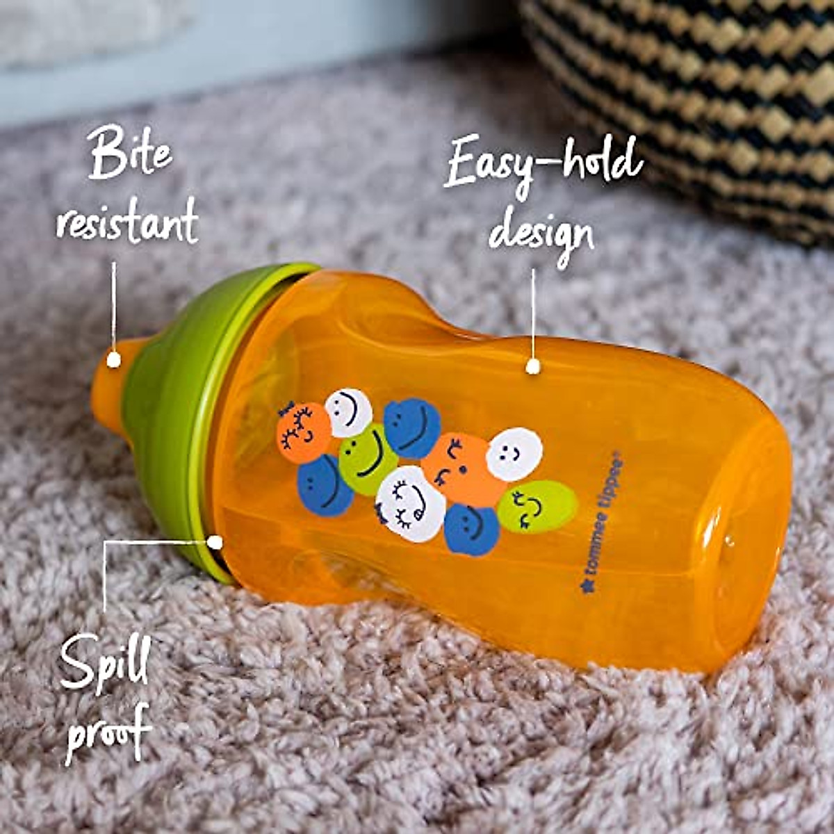 Tommee Tippee Sippee Cup, Water Bottle for Toddlers, Spill-Proof, BPA Free, 10oz, 9m+, Pack of 3, Pink, Orange and Red