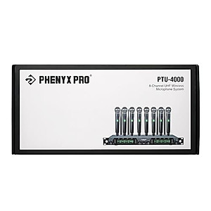 Phenyx Pro Wireless Microphone System, 8-Channel UHF Cordless Mic with Metal Handheld Wireless Mics, Fixed Frequency Dynamic Microphone for Karaoke,Church,Singing,DJ,260ft Range (PTU-4000-8H)