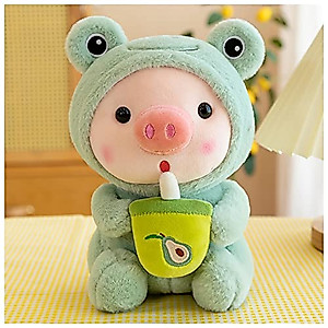 LANFIRE Pig Plush Pillow Pig Dressed Up As Frogs Tigers Rabbits Cute Plush Pillow Gifts for Boy Girl (9.8 in, Green)