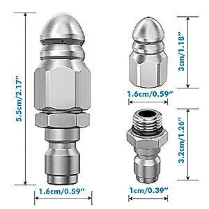 Alpha Rider Sewer Jet Nozzle, Stainless Steel Pressure Washer Sewer Jetter Nozzle Head, 1/4" Quick Connector, 5000 PSI Drain Jet Hose Nozzle