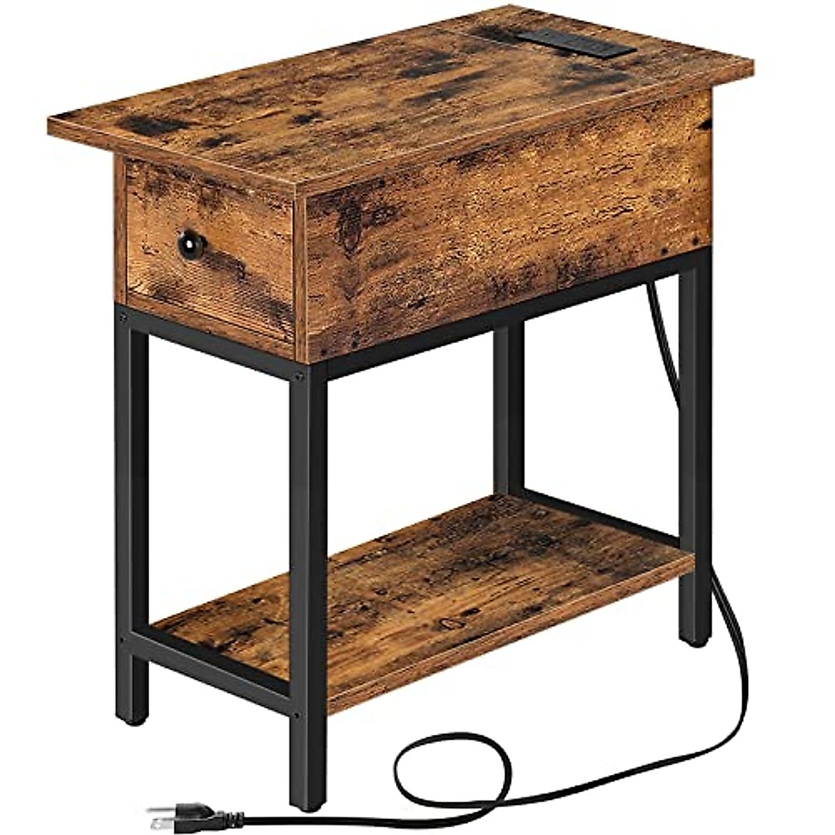TUTOTAK End Table with Charging Station, Side Table with Drawer, Nightstand with USB Ports and Outlets, Bedside Table for Small Spaces, Sofa Table TB01BB050