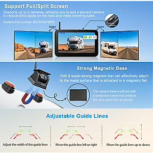 Magnetic Solar Wireless Backup Camera 1080P 7" DVR Monitor, Rechargeable RV Camera Wireless System for Hitch Towing Travel RV Camper 5th Wheel, Built-in 9600mAh Battery & Solar Panel -ZEROXCLUB BD701