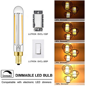 LDCHIUEN T20 T6 Small LED Bulb Long Filament 2W Equal 25 Watt E12 Candelabra Edison Tubular LED Light Bulb Dimmable 2700K Warm White, 4Pack