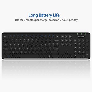 Arteck 2.4G Wireless Keyboard Stainless Steel Ultra Slim Full Size Keyboard with Numeric Keypad for Computer/Desktop/PC/Laptop/Surface/Smart TV and Windows 10/8/ 7 Built in Rechargeable Battery