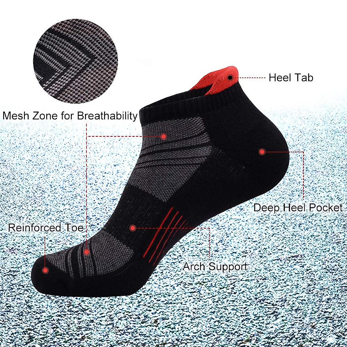 JOYNÉE Mens Ankle Low Cut Athletic Tab Socks for Men Sports Comfort Cushion Sock 6 Pack,Multicoloured,Sock Size 10-13