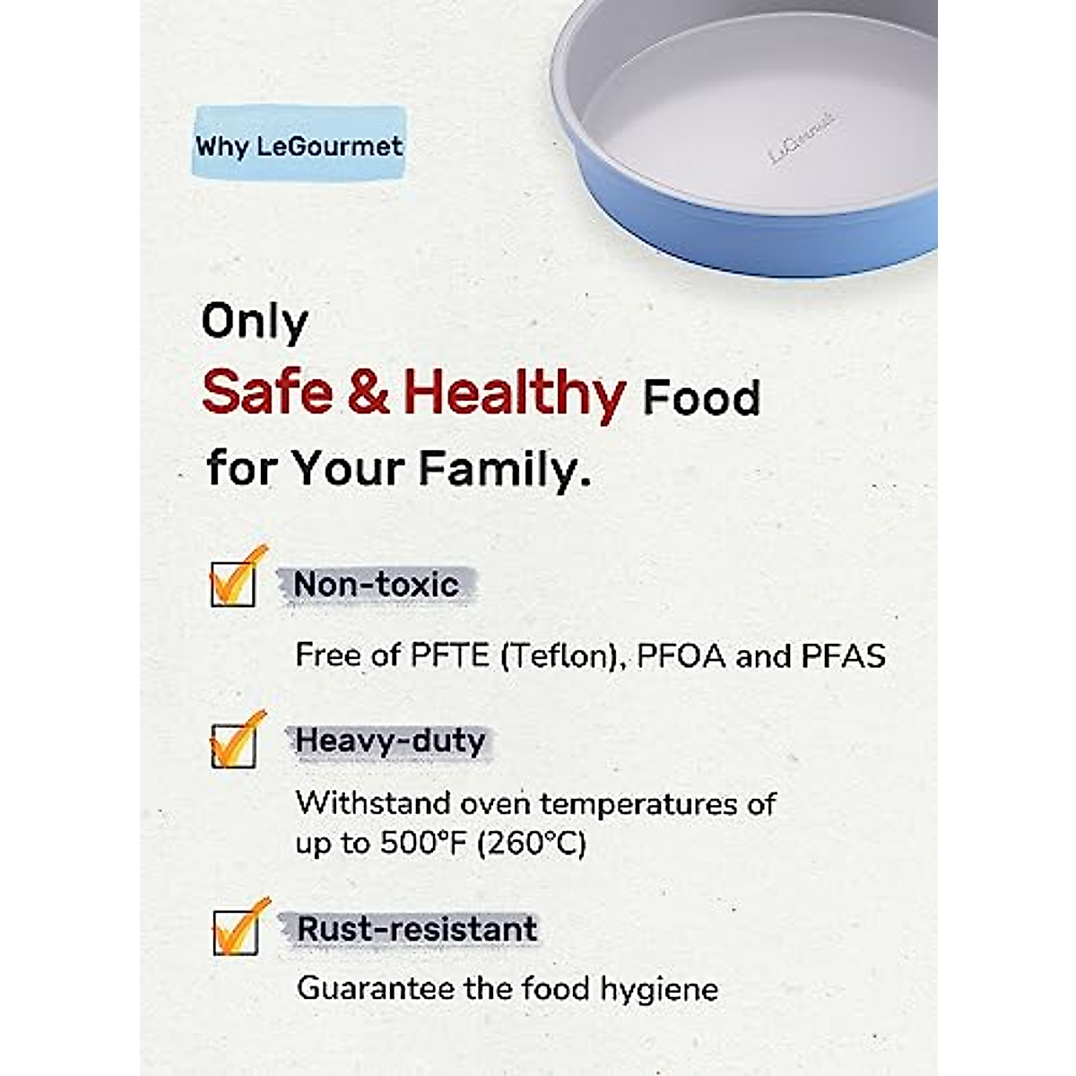 LeGourmet Nonstick Round Cake Pan 9 Inch, Ceramic Coating, Non-Toxic, Rust Resistant Aluminized Steel, Perfect Circle Baking Dish for Pie, Brownie, Tart - Cyan