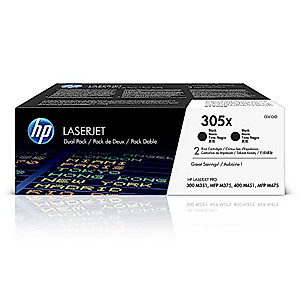 HP 305X Black High-yield Toner Cartridges (2-pack) | Works with HP LaserJet Pro 300 M351, HP LaserJet Pro 300 MFP M375, HP LaserJet Pro 400 M451, HP LaserJet Pro 400 MFP M475 Series | CE410XD