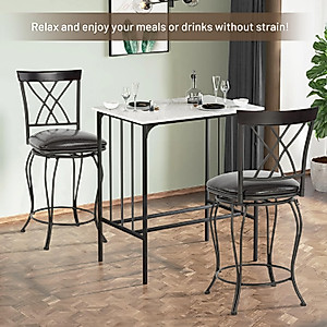 FurnitureR Classic Barstools Set of 2, Elegant Metal Back and Footrest Swivel Counter Height Bar Stools for Kitchen Island Pub, Bistro, Restaurant - Black (24 Inch)