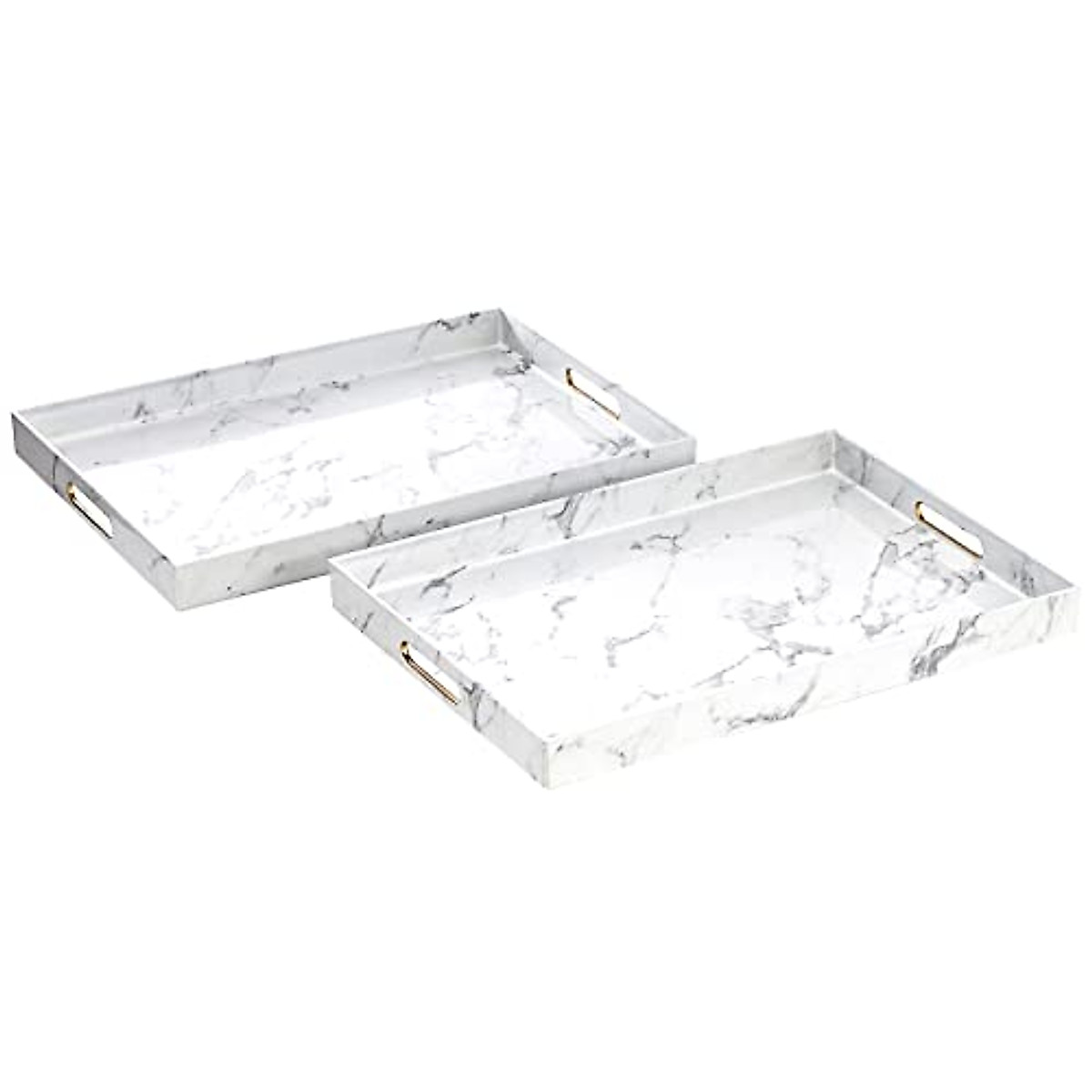 American Atelier Marble Rectangle Tray with Handles-White/Gray, 14" x 19" x 2", (1270527)