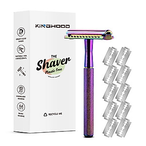 KINGHOOD Safety Razor Single Blade for Men with 10 Double Edge Blades Metal Reusable Eco Friendly Razors Colorful