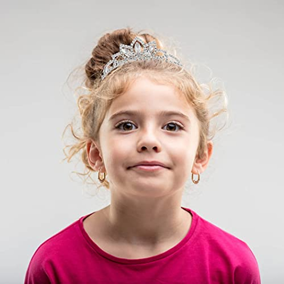 Kilshye Princess Silver Tiara and Crown Pink Crystal Tiaras Girls Pageant Crowns Rhinestone Birthday Headdress for Kids (Silver)