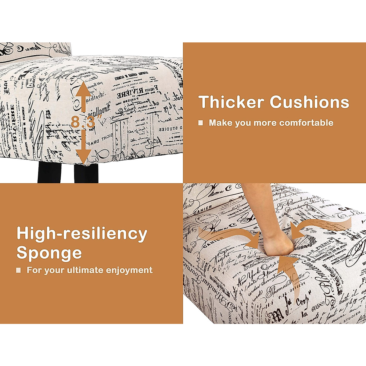 Armless Accent Chair, Living Room Chair, Small Chair for Bedroom, Accent Chairs for Living Room Office, Small Modern Armless Accent Chair, Side Chair, Bedroom Chairs with Thick Sponge Cushion white