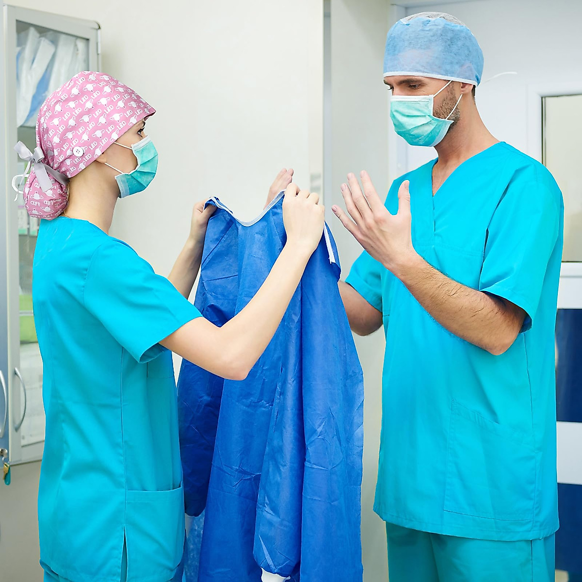 Floraltop 6 Pcs Scrub Caps Women L&D Nurse Caps with Buttons Elastic Bouffant Adjustable Bouffant Nurse Hats NICU Nurse Caps Ponytail Holder Turban Patterns for Woman Healthcare Nurse Student