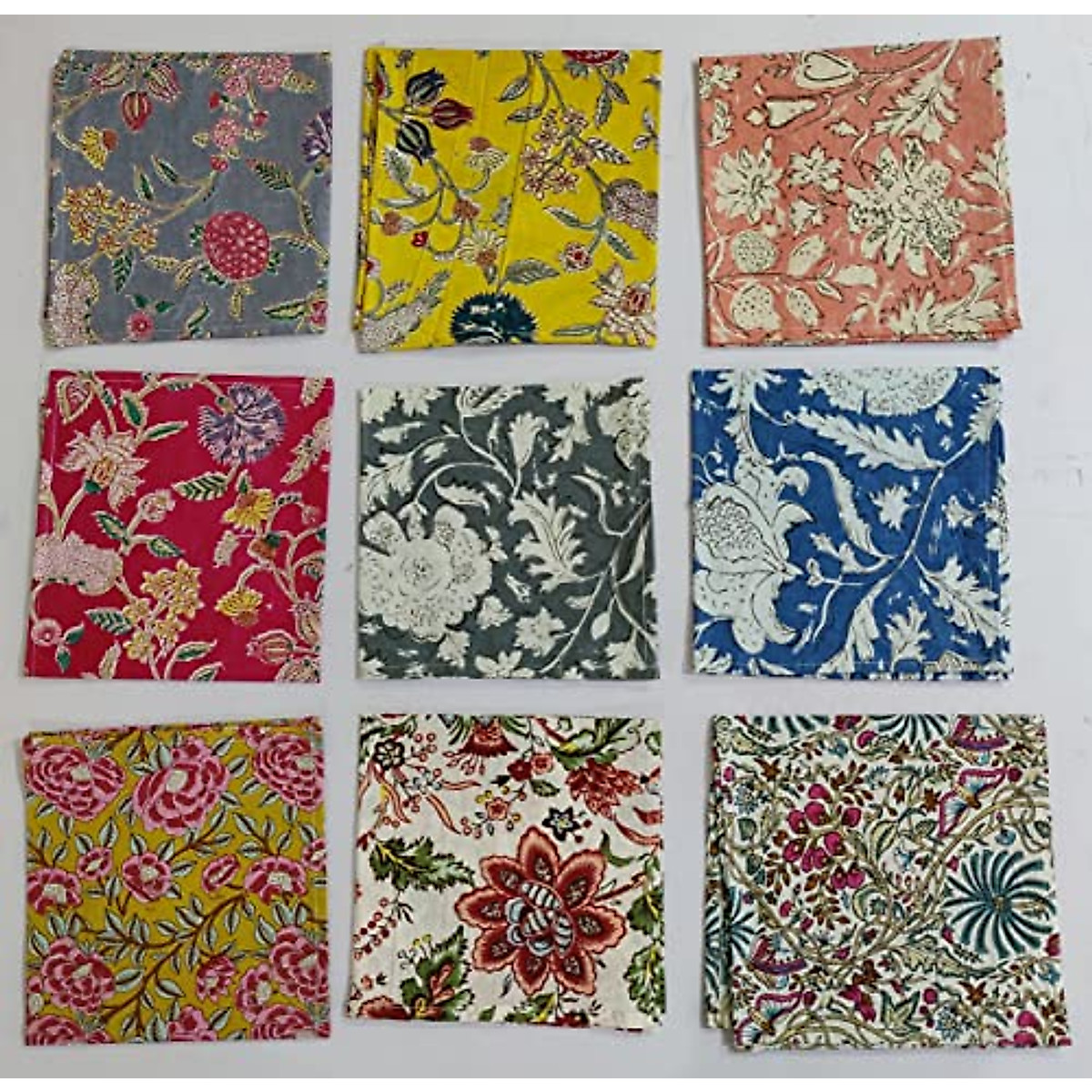 KLAVATE 10 Pc Mix Lot Napkin Hand Block Print Napkin 100% Cotton Napkin Handmade 16x16 Inch Jaipuri Printed Dining Table Cloth, Multicolor
