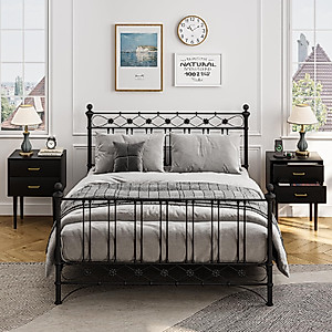 Modern Nightstand with Drawers Black Night Stands for Bedroom,Wood Bedside Table with Drawers,Nightstands Suitable for Salon and Office,Mesita De Noche para Cuarto,26 Inch Tall,2- Drawer