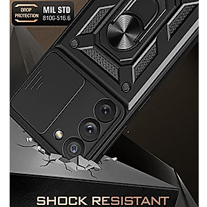 CCSmall Case for Samsung Galaxy S23 5G with Slide Camera Cover, Military Grade Drop Protective Phone Cover Case with Ring Kickstand for Samsung Galaxy S23 5G SJ Black