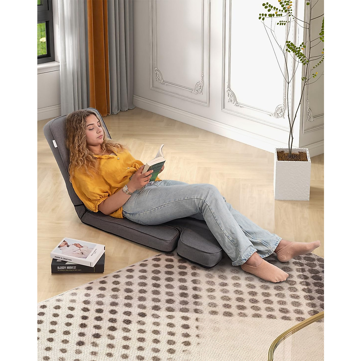 VLIVE Convertible Sleeper Sofa Chair - Adjustable Single Couch with Table & Pillow, Multifunctional Folding Chair Bed for Living Rooms, Bedroom, Small Apartment and Studios, Grey