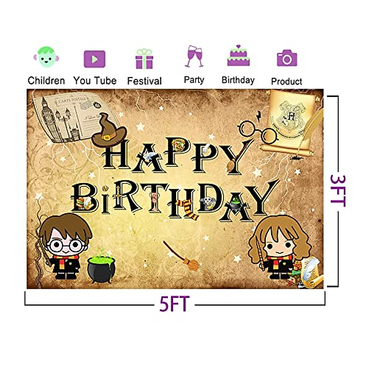 Wizard Backdrop for Kids Birthday Party Supplies 5x3ft Magic Photo Background for Magical Wizard Theme Party Cake Table Decorations Baby Shower Banner