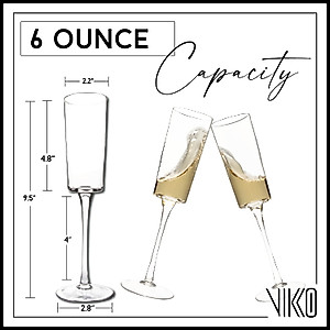 Vikko Champagne Flutes, Large 8 Oz Capacity, Crystal Clear Champagne Glasses, Set of 2 Elegant Sparkling Wine Glasses