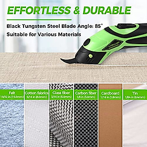 walowalo Electric Scissors for Fabric Cutting Cardboard Heavy Duty Box Cutter 2 Batteries for Leather Denim Sewing Rubber Blanket 4V Li-Ion Power Cordless Shears (Fast Charge + Tungsten Steel Blade)