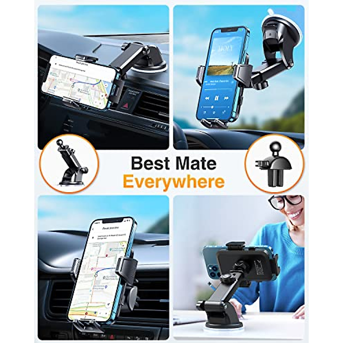VANMASS 2022 Newest Car Phone Holder Mount [Upgraded Super Suction] Dashboard Phone Holder, Cell Phone Holder Car Dash Windshield Air Vent Stand for iPhone 14 13 12 Pro Max Samsung, Matt Black