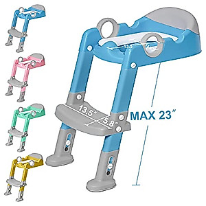 Potty Training Seat with Step Stool Ladder for Kids and Toddler,Wiifo Sturdy Potty Ladder with Soft Padded Cushion for Toddler Boys and Girls,Foldable Toddler Toilet Training Seat Chair(Grey Blue)