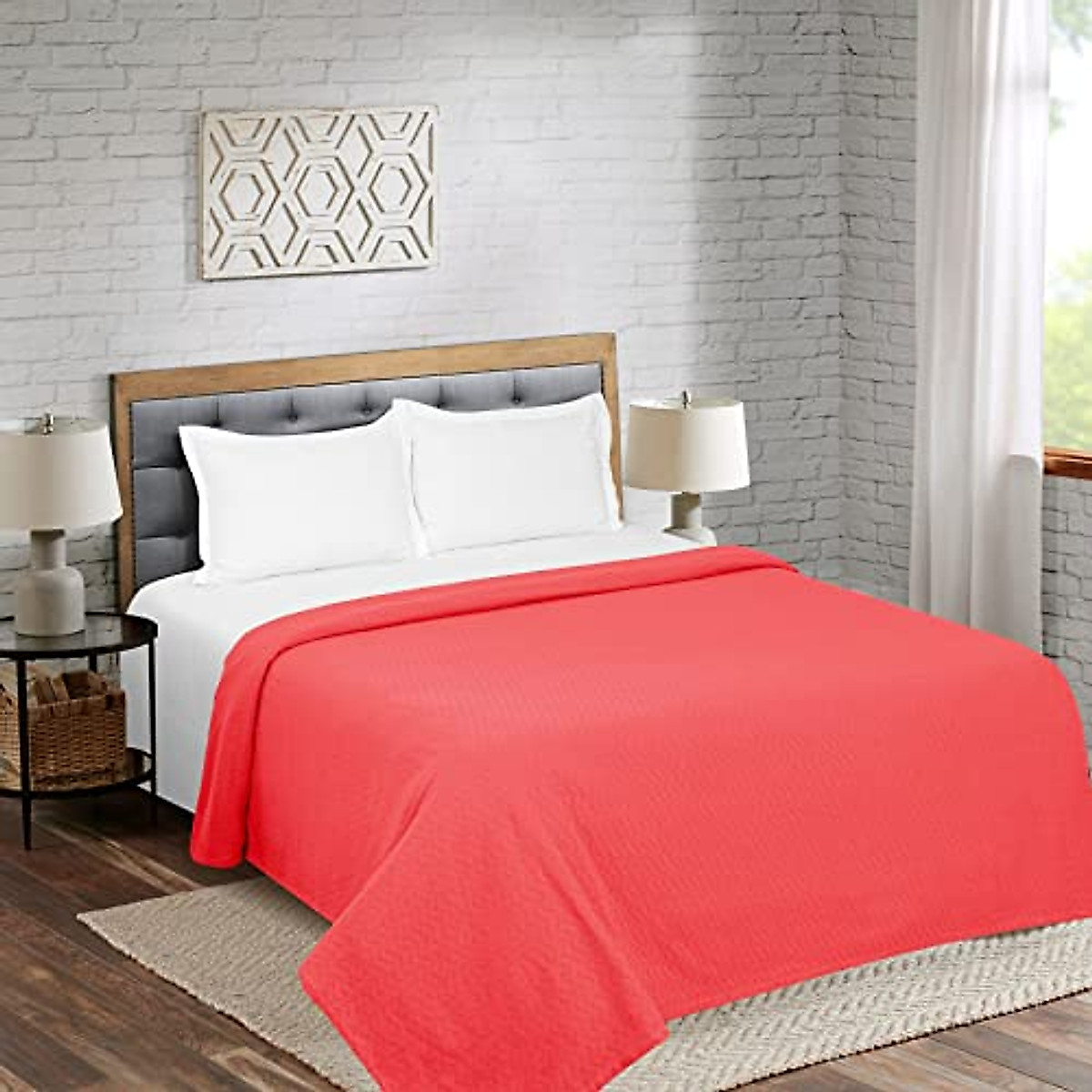 ELVANA HOME BELIZZI Home 100% Cotton Bed Blanket, Breathable Thermal Blanket Twin Size, Soft Chevron Thermal Blanket 60''x90'', Cotton Bed Blanket, Perfect for Layering Any Bed for All Season, Coral