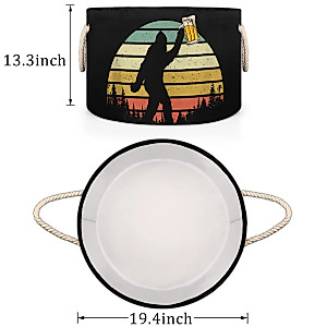 LLCXCSI Bigfoot Storage Baskets Sasquatch Beer Foldable Round Organizer Bins with Dual Handles Nursery Closet Shelf Storage Cube Box for Clothing, Books, Cosmetic, Toys, 19.4"x13.3"