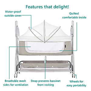Dream On Me Cub Portable Bassinet in Grey, Multi-Use Baby Bassinet with Locking Wheels, Large Storage Basket, Mattress Pad Included, JPMA Certified