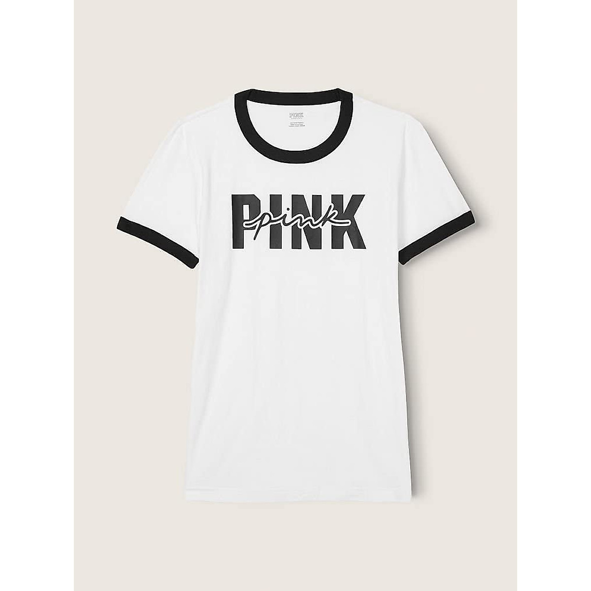 Victoria's Secret PINK Cotton Short Sleeve Campus T Shirt, Women's T Shirt, Optic White, XL
