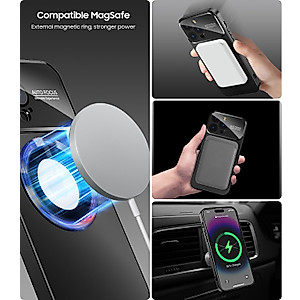 MAKAVO Magnetic for iPhone 13 Pro Max Case, Compatible with MagSafe, Built-in Camera Lens Protector, Logo View, Military Grade Drop Proof Phone Case Cover, Black