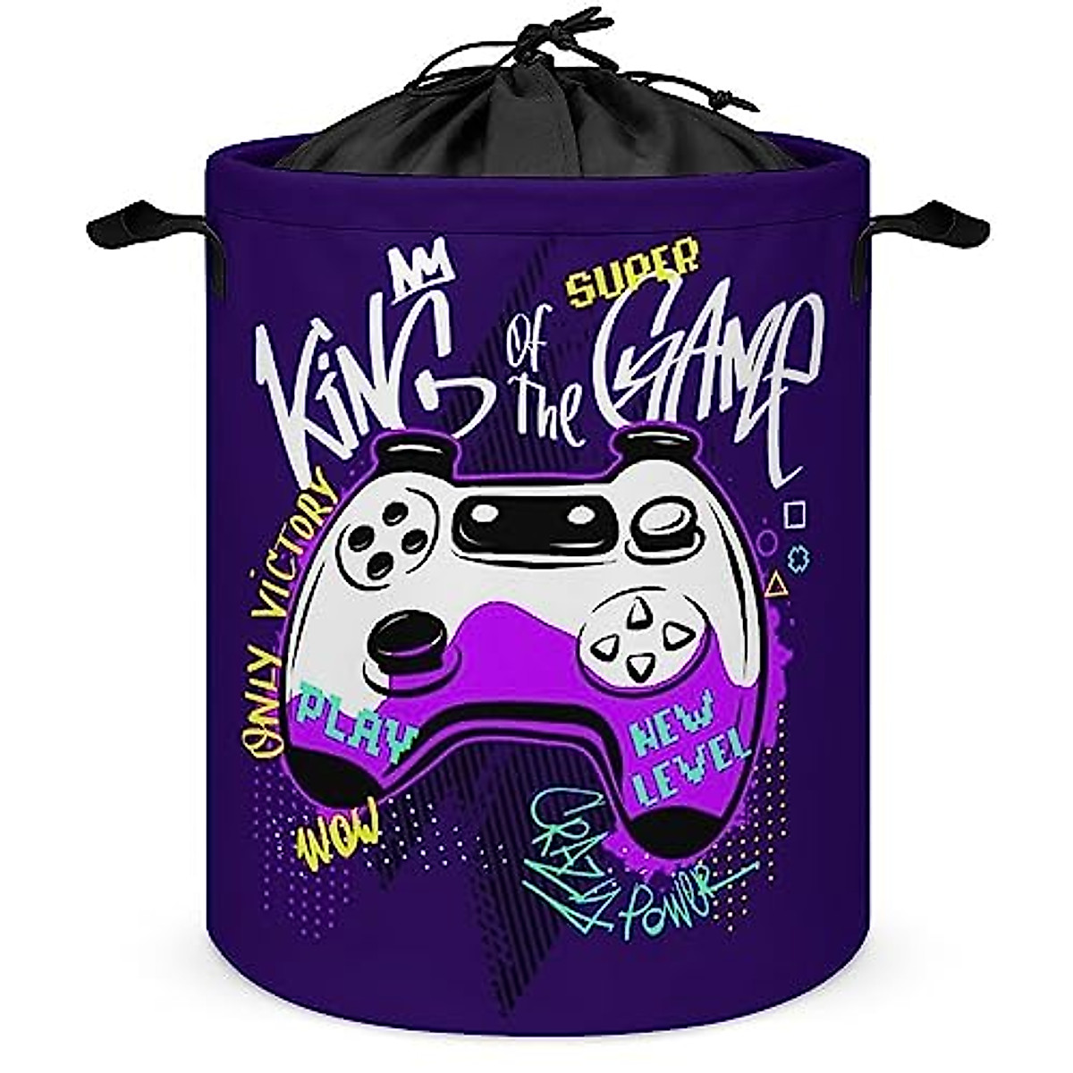 LynaRei Laundry Hamper Cool Game Joystick Small Dirty Clothes Storage Basket Purple Game Doodle Collapsible Waterproof Toy Organizer for Boys And Girls Bedrooms, Bathroom