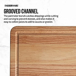 Farberware Extra-Large Cutting Board with Perimeter Juice Trench, Reversible Chopping Board for Kitchen Meal Prep and Serving, Charcuterie Board Set, 14-Inch x 20-Inch, Rubberwood
