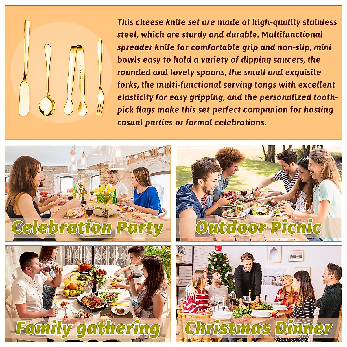 Mlurcu Cheese Butter Spreader Knives Set Charcuterie Board Accessories Stainless Steel Spreader Knives Forks Spoons Mini Serving Tongs Small Dipping Bowls Toothpick Flags Utensils for Pastry Making