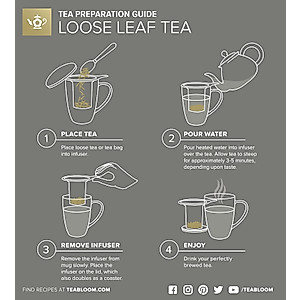 Teabloom Double-Wall Borosilicate Glass Mug with Stainless Steel Infuser and Lid – 15 OZ / 430 ML – 2 Gourmet Tea Flowers Included