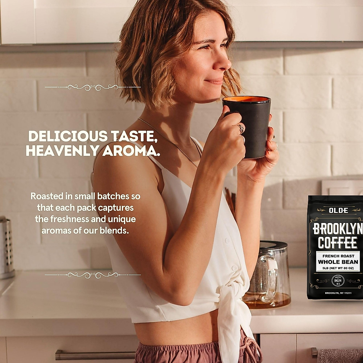 BROOKLYN COFFEE Whole Bean, French Dark Roast (5lb) Silky Smooth, Bold, Balanced - Fresh Bulk Coffee Beans Roasted Weekly in NYC