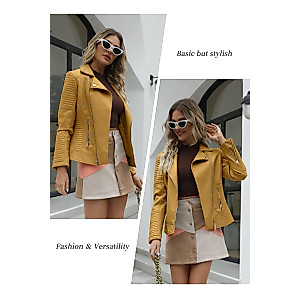 Giolshon Faux Leather Short Jacket Women Motorcycle Biker Casual Coat for Spring Fall and Winter 53 Ginger S