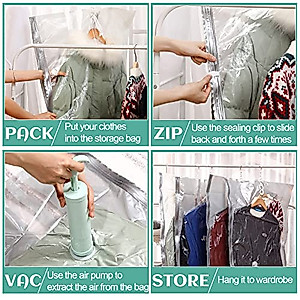 12 Pieces Hanging Vacuum Storage Bags with 2 Hand Pumps Vacuum Seal Garment Storage Bags Reusable Compression Bags for Clothes Storage and Closet Organizer, 3 Sizes S M L